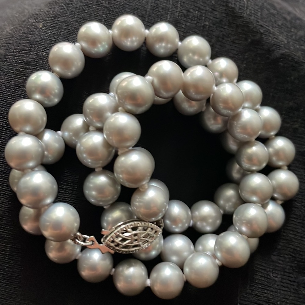 18” String Of 7mm Gray Silver Pearl’s 925 Sterling Si… - Gem